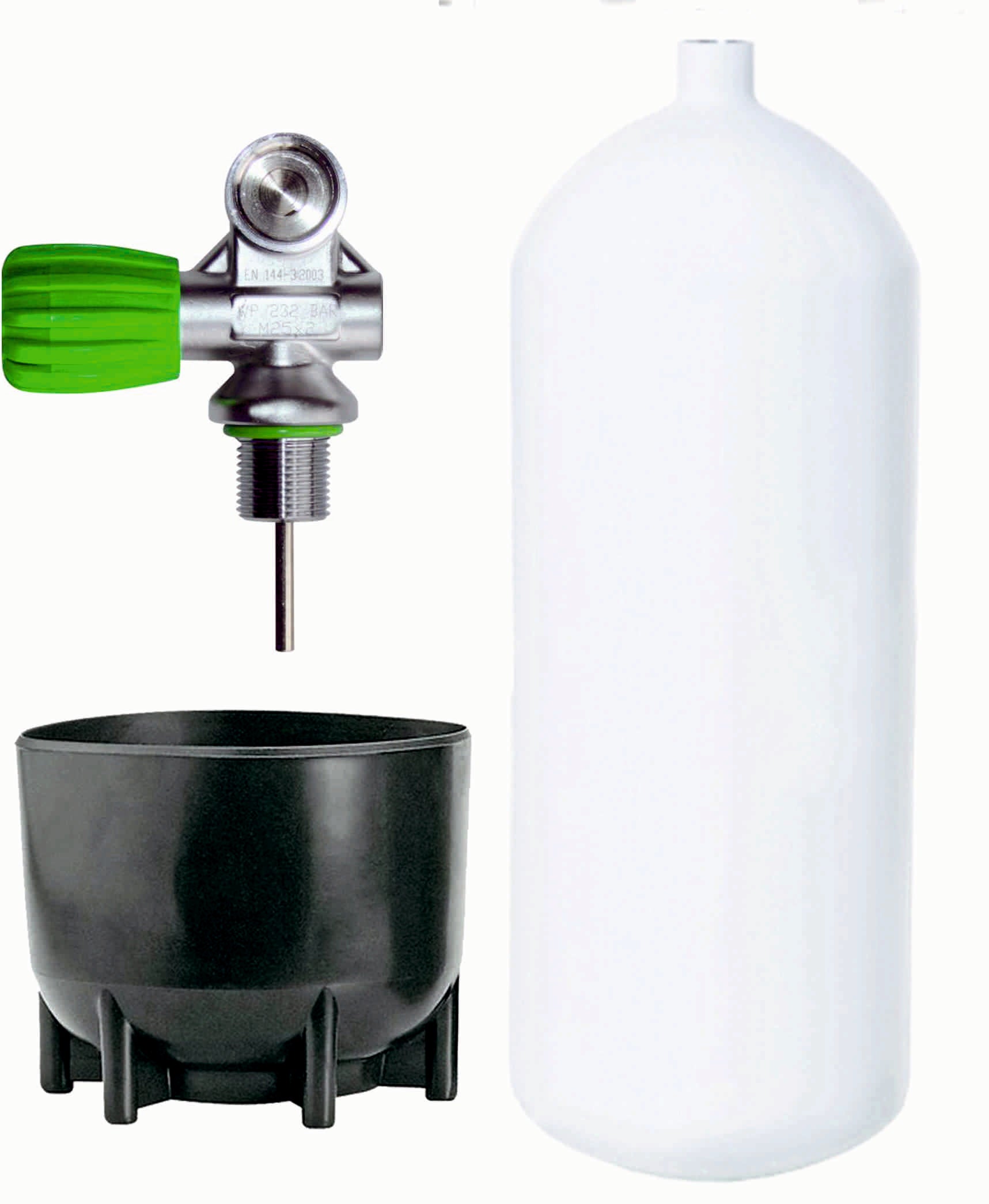 BTS 12 Litre Dumpy 232 Bar Steel Cylinder with M26 Valve, 2nd Outlet ...