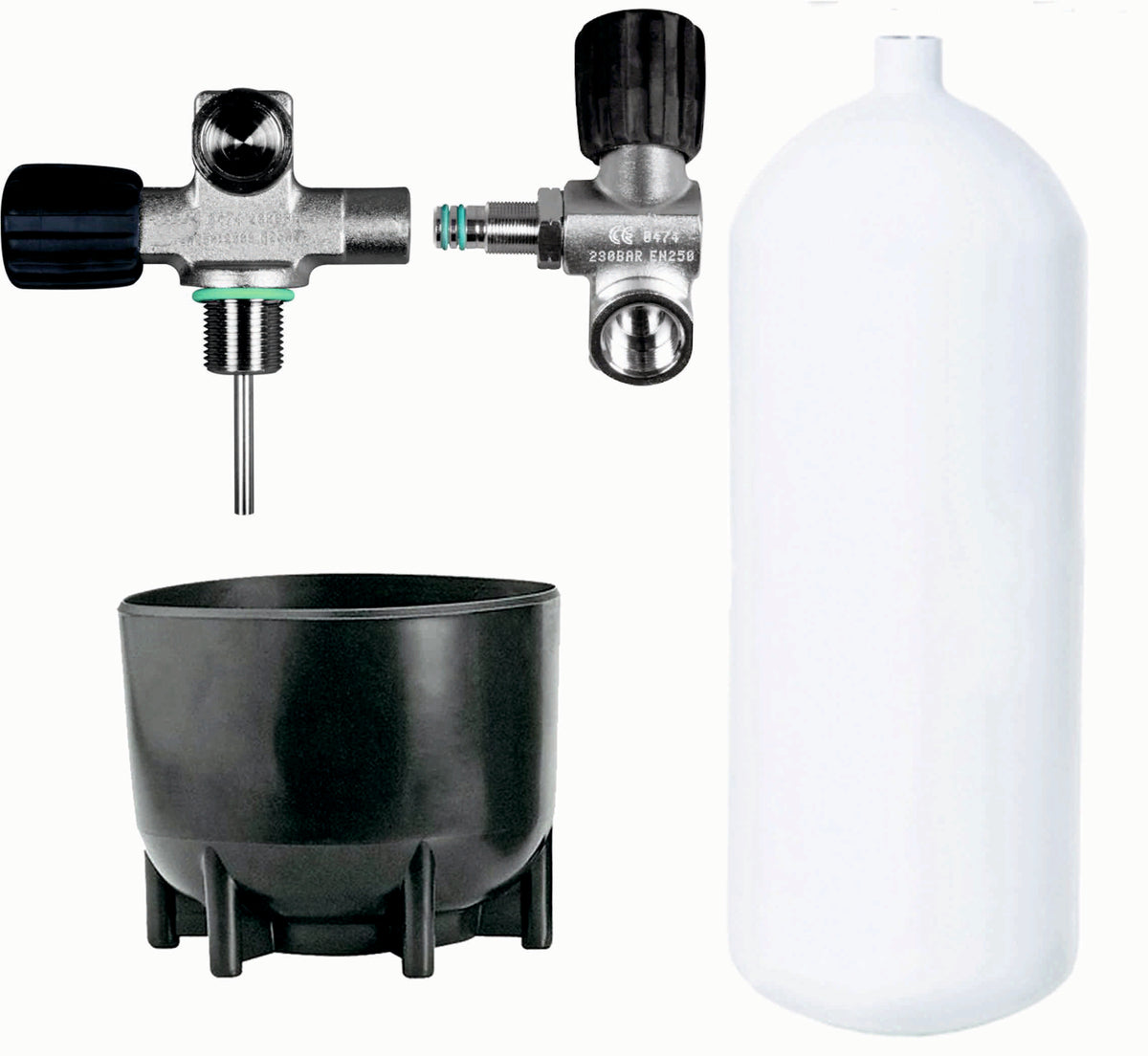 BTS 12 Litre Dumpy 232 Bar Steel Cylinder with DIN Valve, 2nd Outlet ...