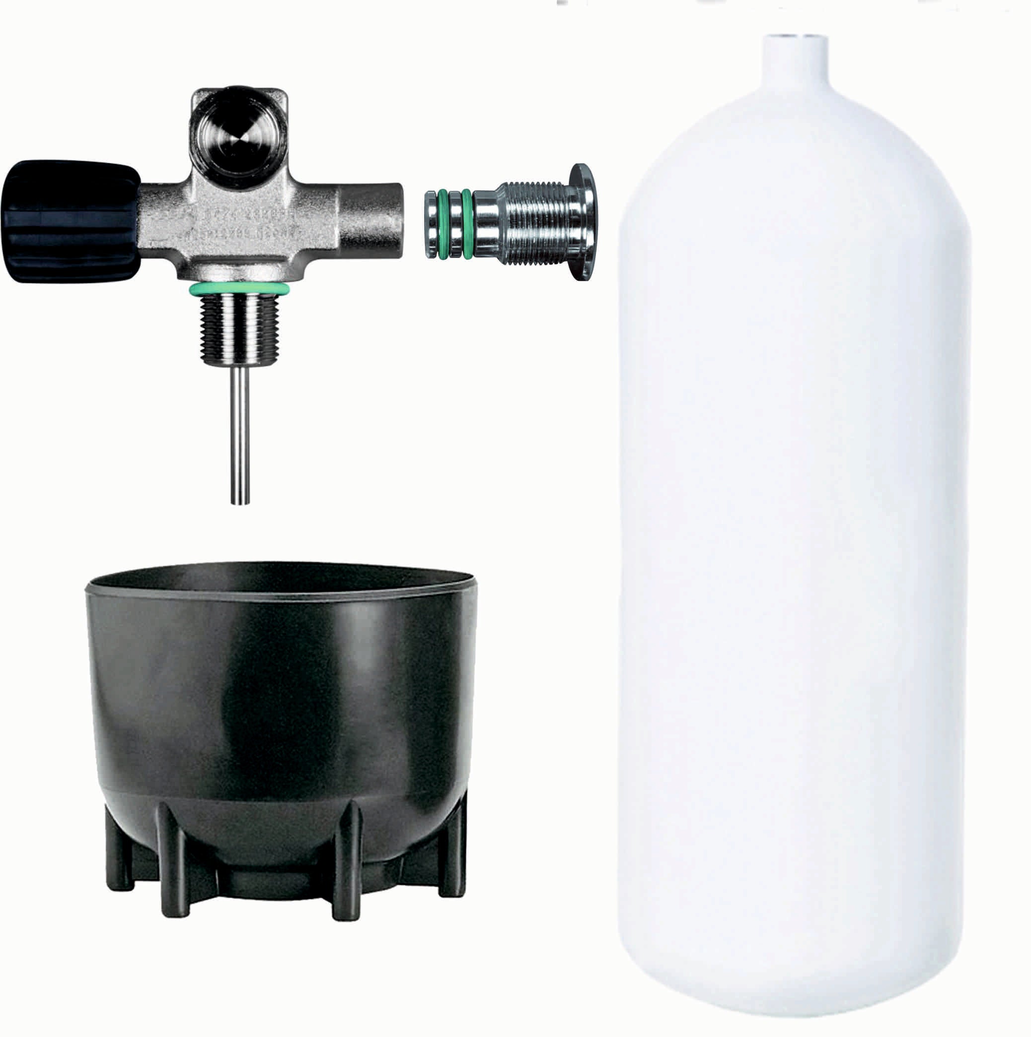 BTS 12 Litre Dumpy 232 Bar Steel Cylinder with Left Hand DIN Valve, Bl ...